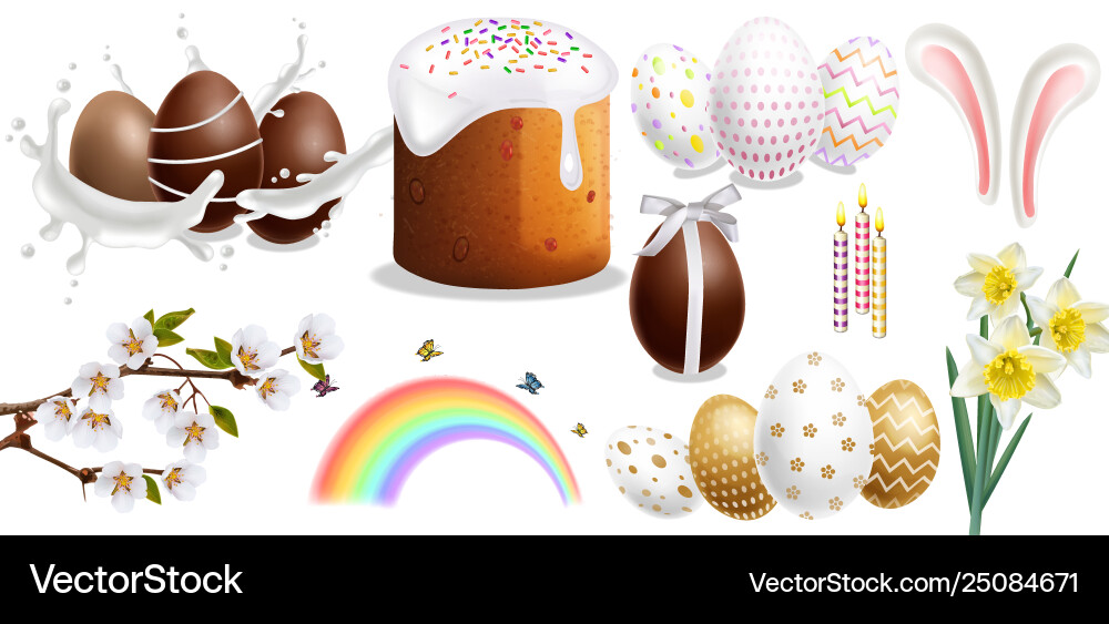 Easter traditional sweet bread and colorful eggs Vector Image