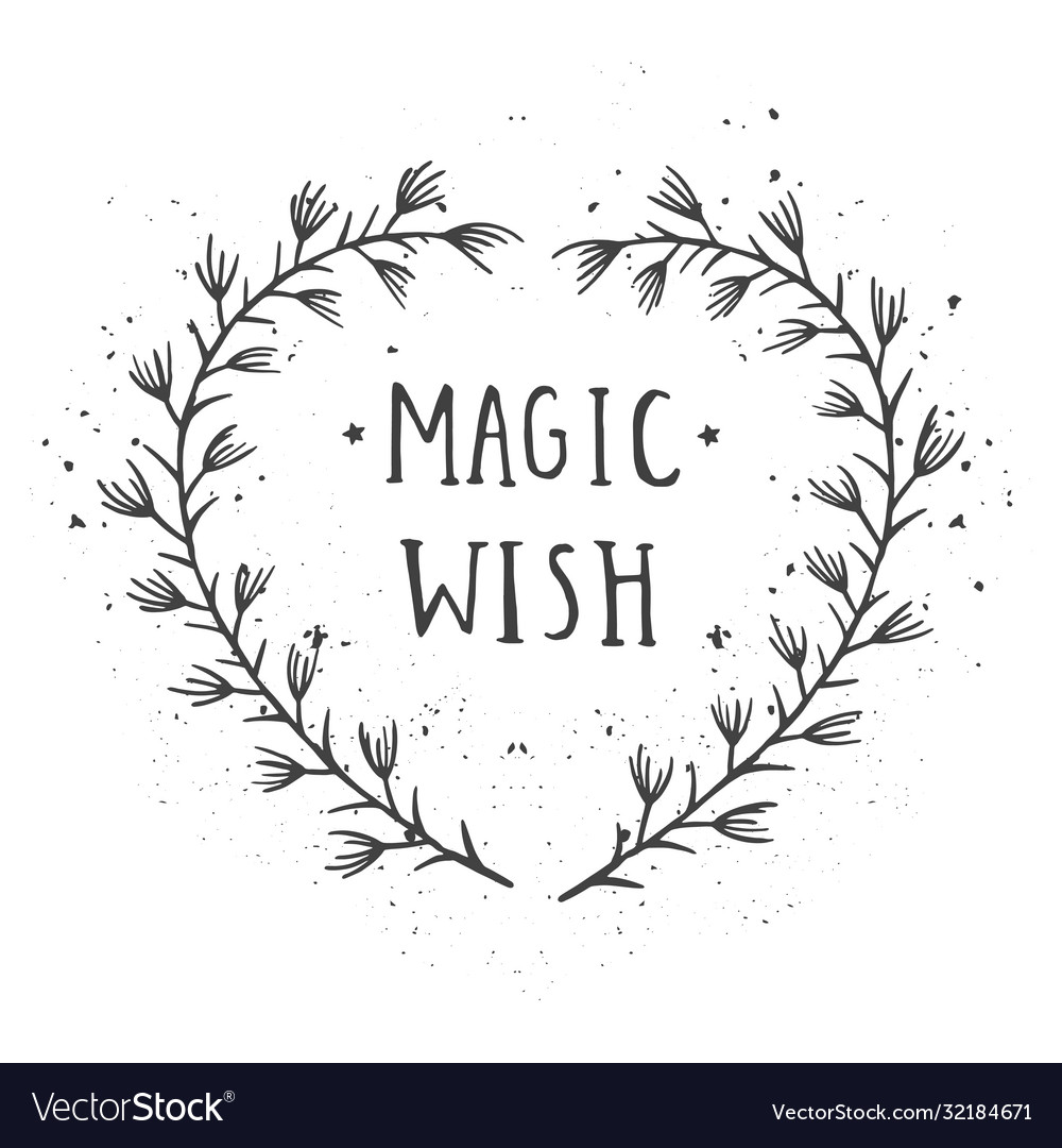 Hand drawn text magic wish and floral frame Vector Image