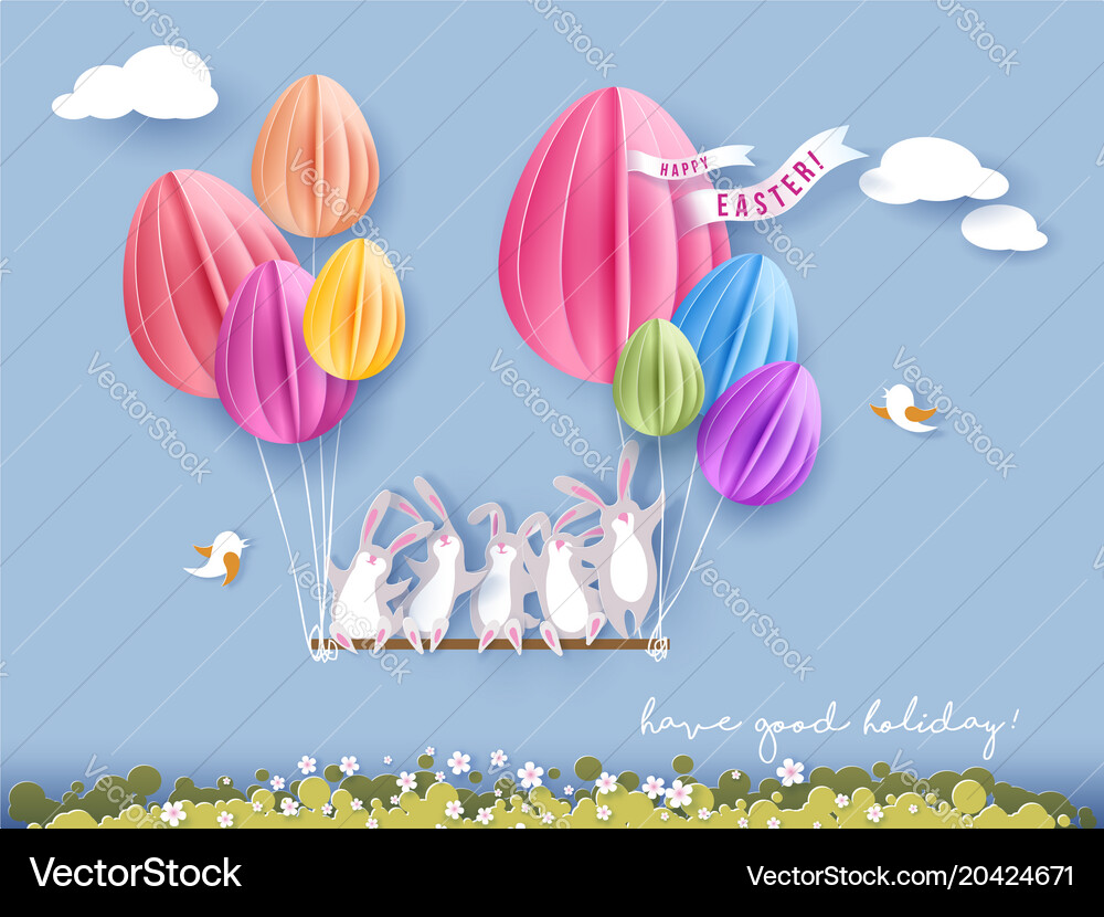 Happy easter card with bunny flowers and egg Vector Image