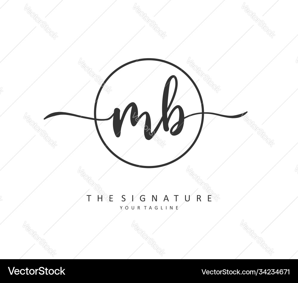 M b mb initial letter handwriting and signature Vector Image