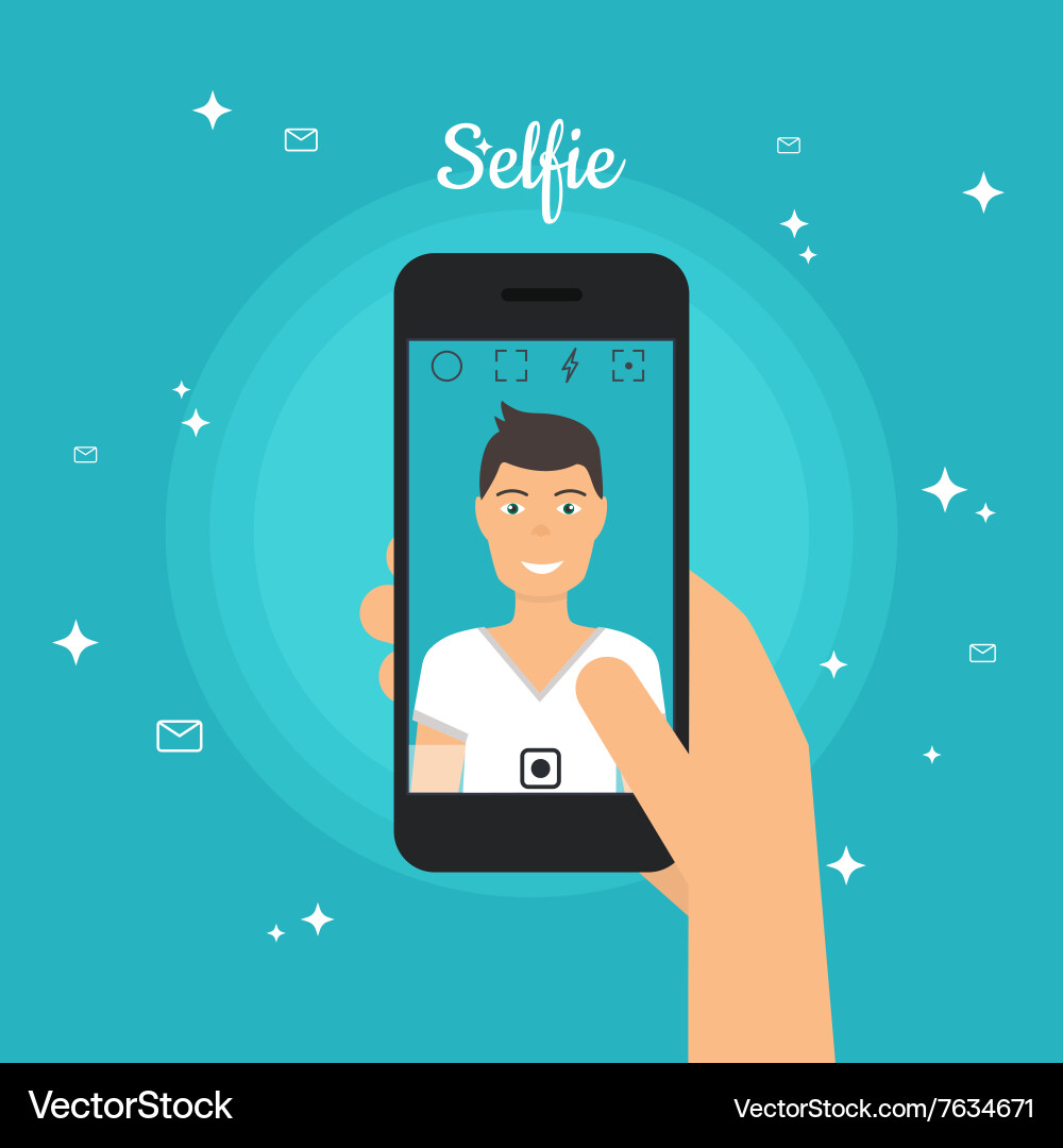 Man taking selfie photo on smart phone self Vector Image