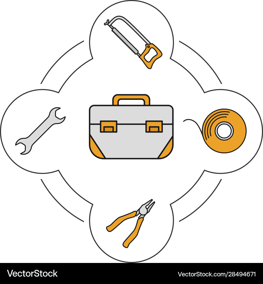 Tool box contents color icons set Royalty Free Vector Image