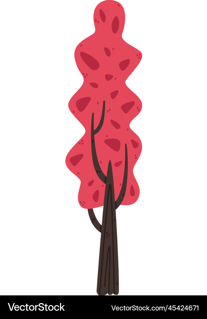 Tree with trunk and lush red crown growing in park