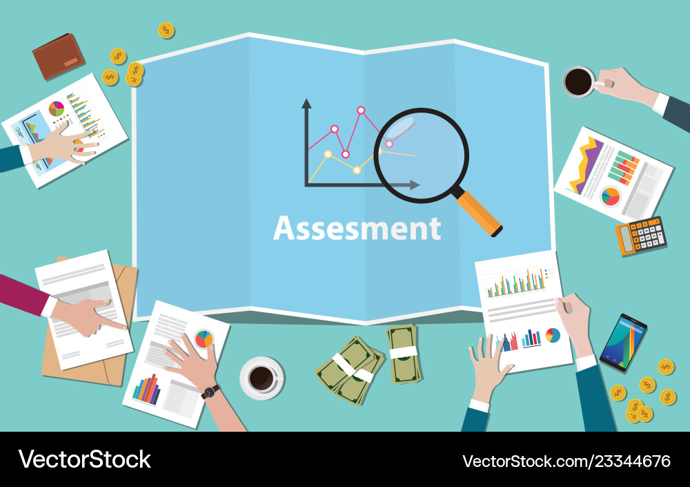Business assesment with team working together Vector Image