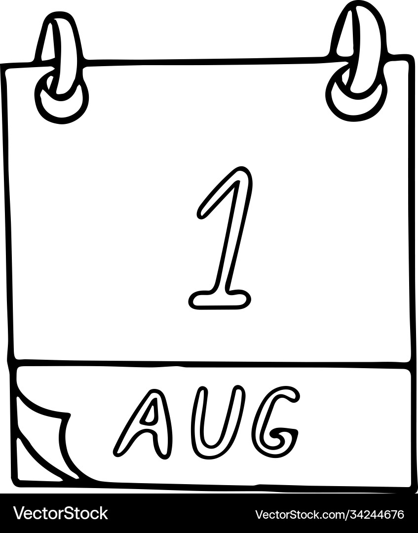 Calendar hand drawn in doodle style august 1 Vector Image
