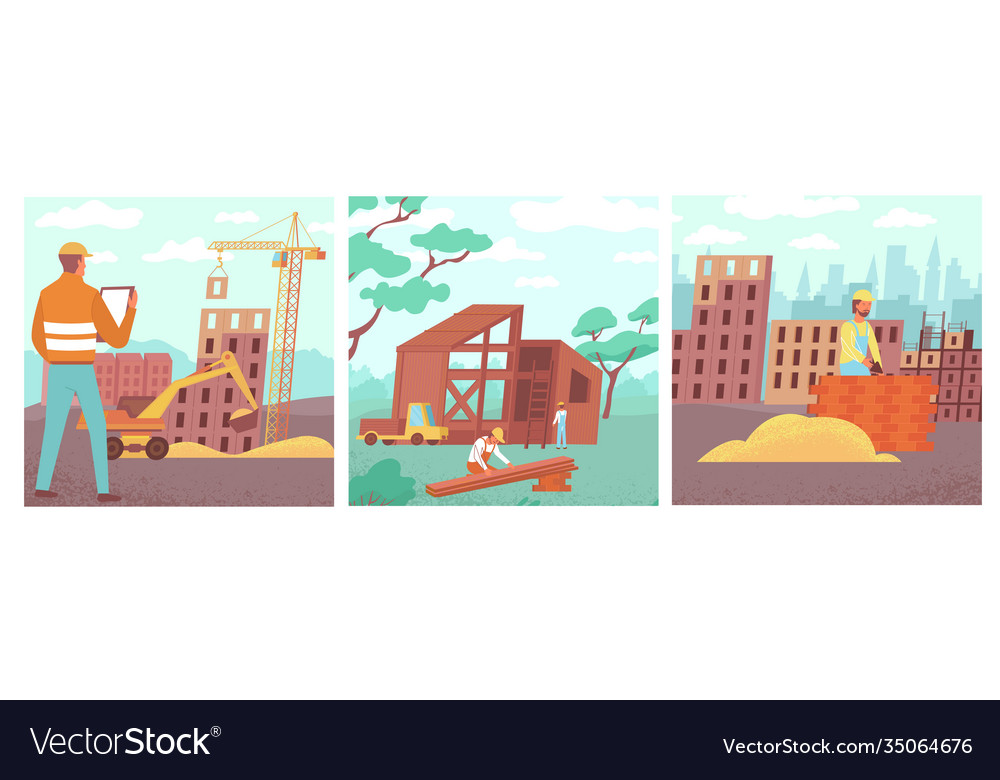 Construction square compositions set Royalty Free Vector