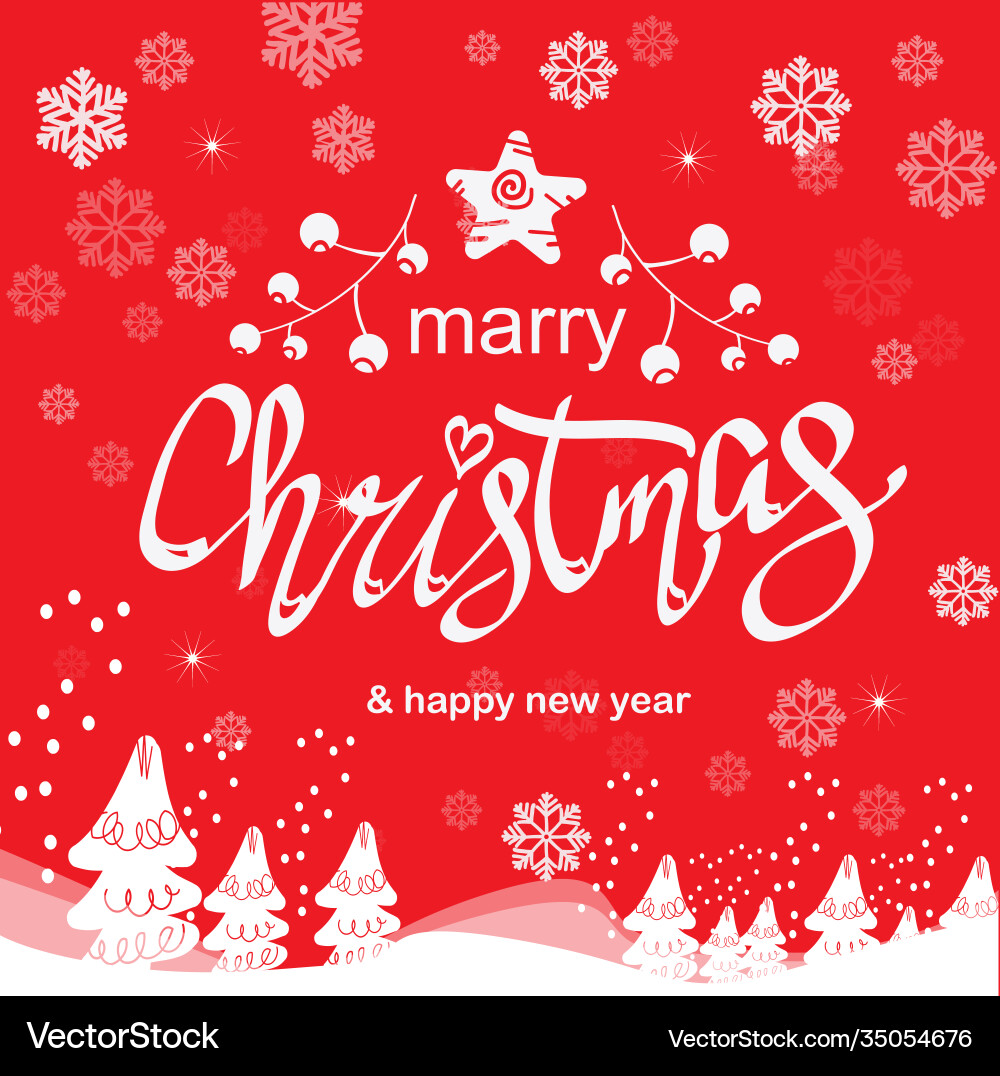 Merry christmas hand drawn lettering xmas cursive Vector Image