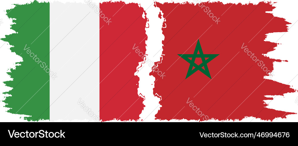 Morocco and italy grunge flags connection Vector Image