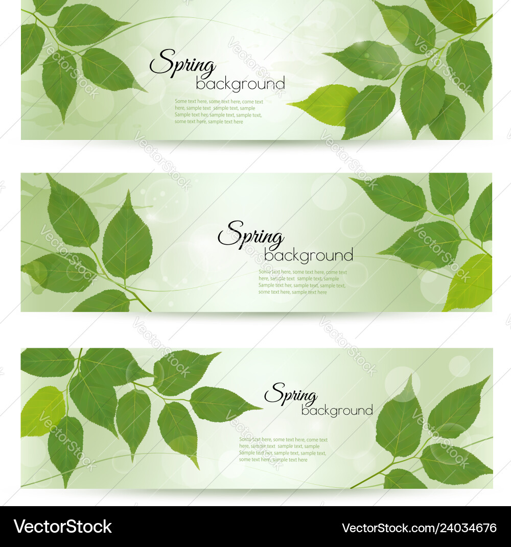 Nature banners with green spring leaves Royalty Free Vector