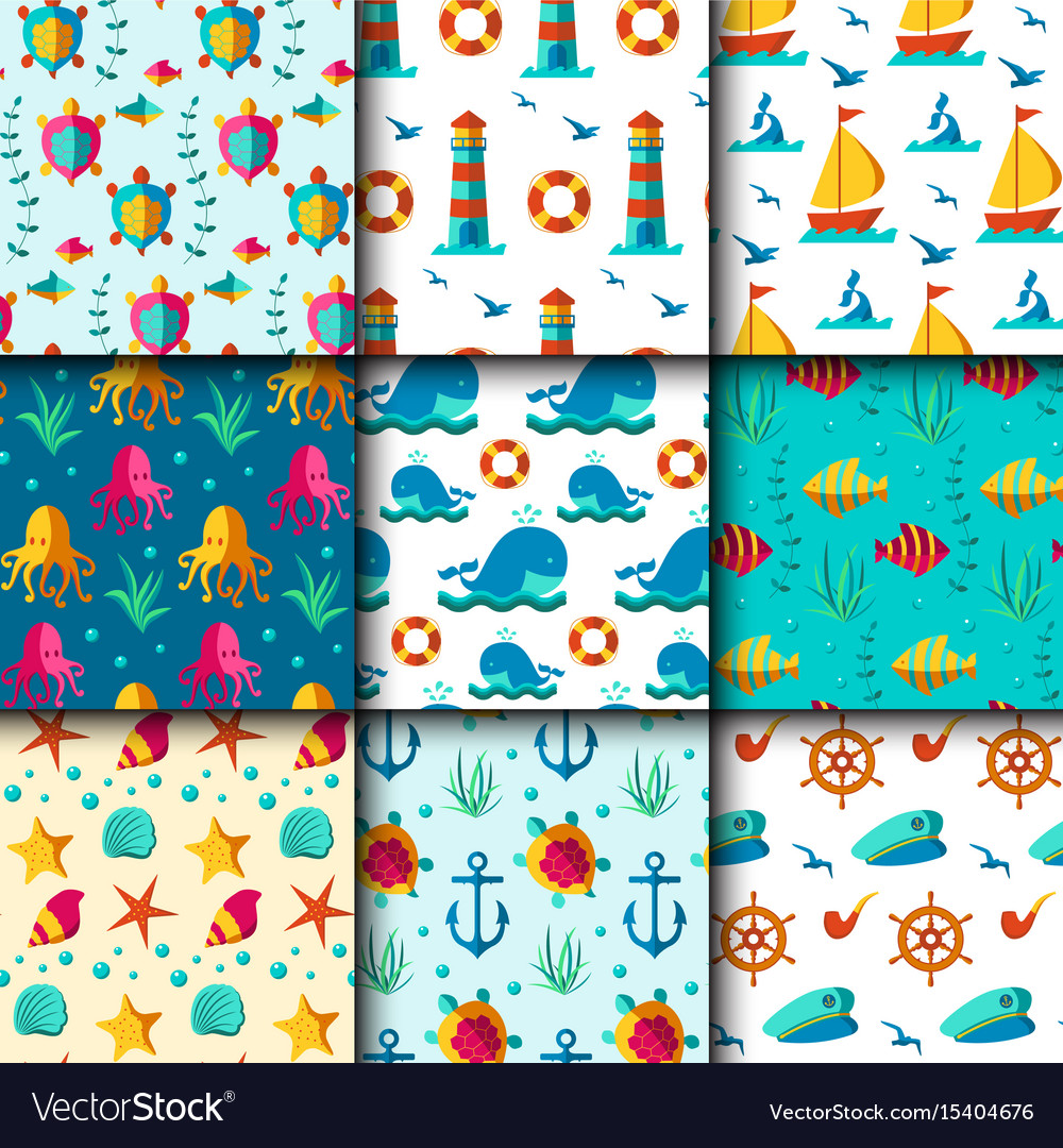 Seamless patterns with nautical elements Vector Image
