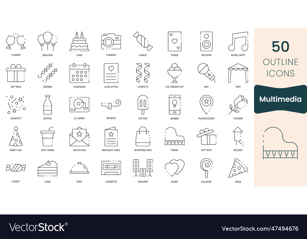 Set of celebration icons thin outline icons pack Vector Image