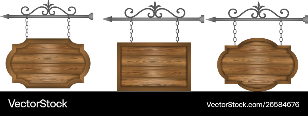 Set wooden sign boards on chain Royalty Free Vector Image