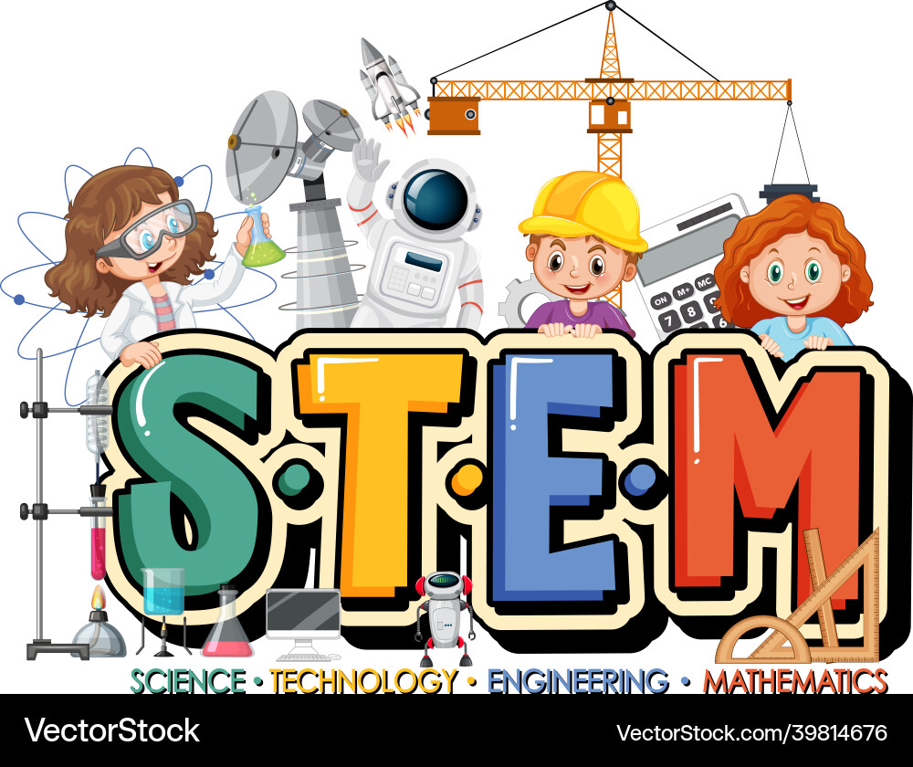 Stem education logo with children cartoon Vector Image