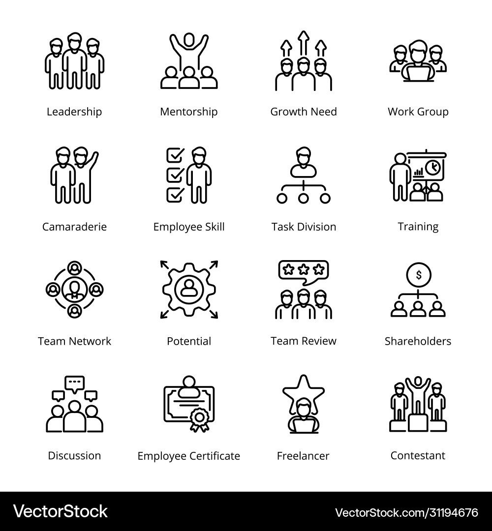 Teamwork outline icons Royalty Free Vector Image