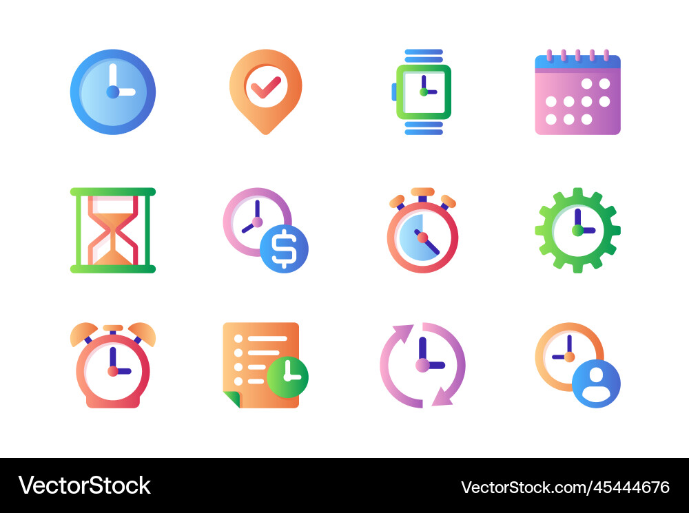 Time management icons set in color flat design Vector Image