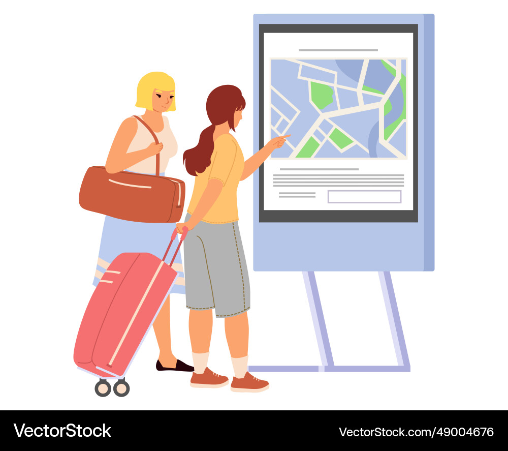 Young woman traveler using self-service navigation