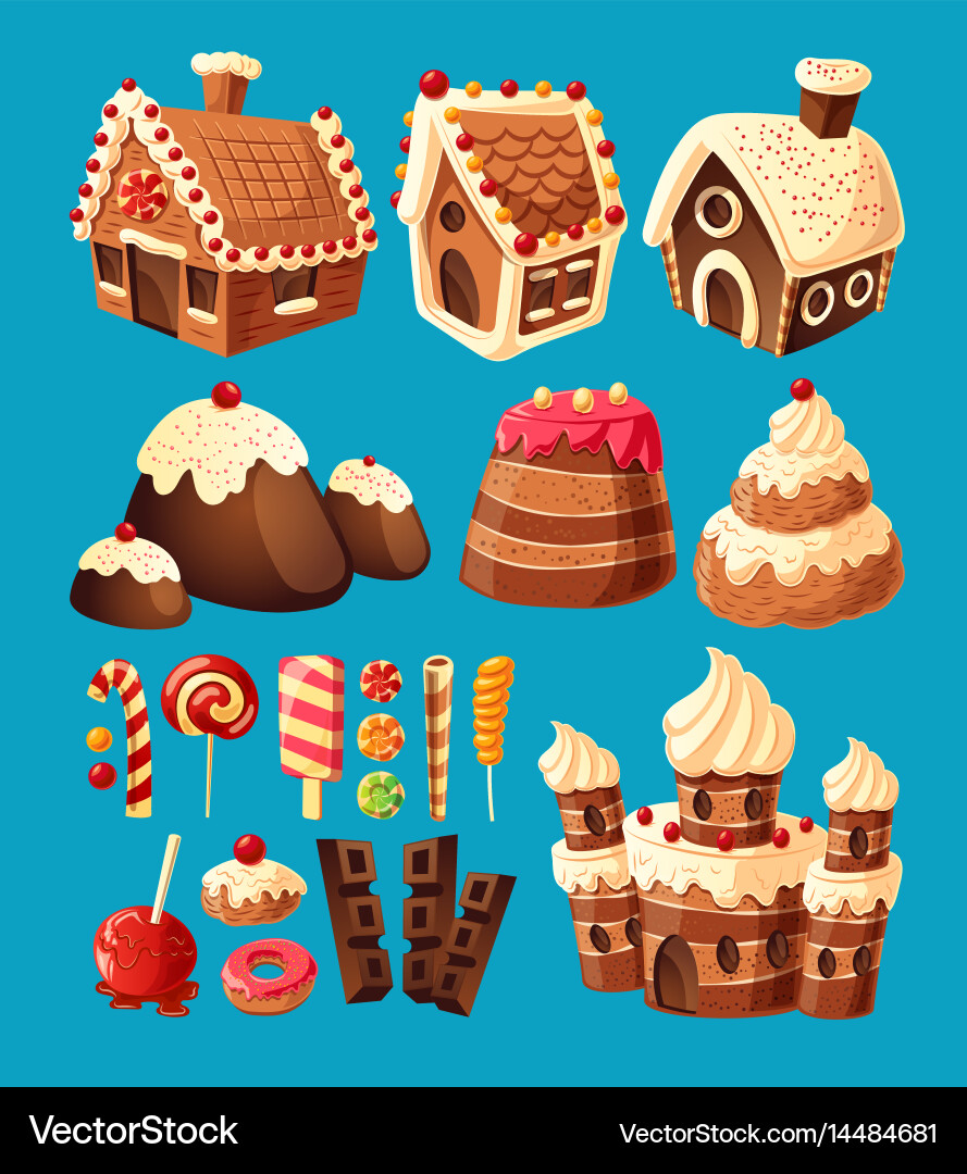 3d cartoon icons sweets for game design Royalty Free Vector