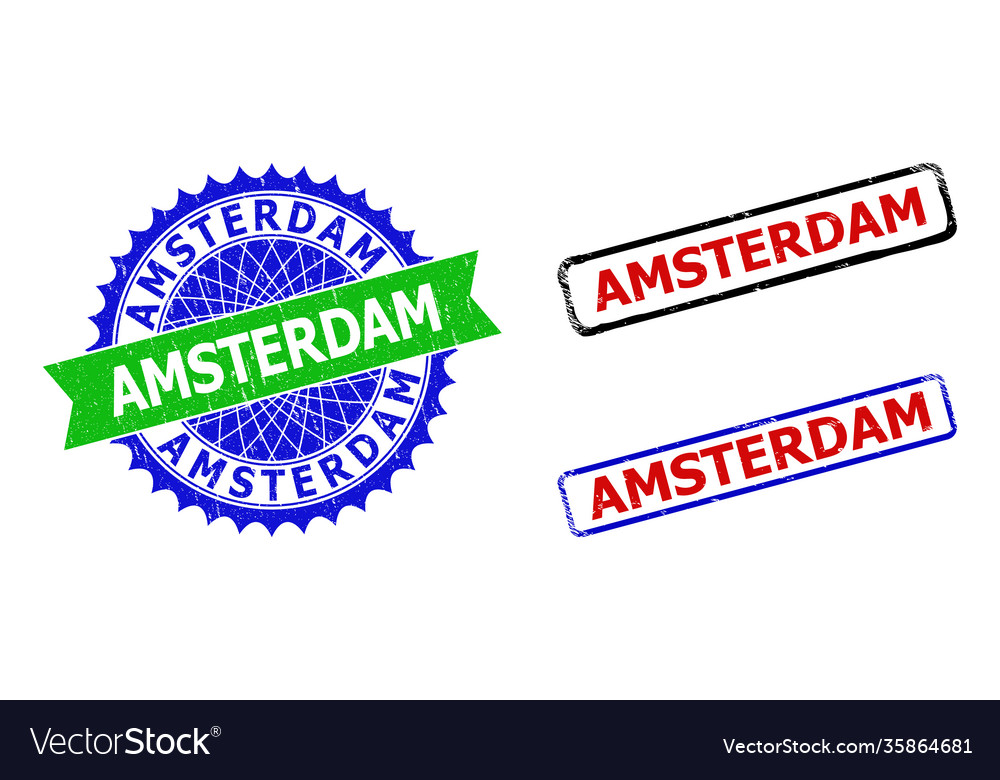 Amsterdam Rosette And Rectangle Bicolor Seals Vector Image