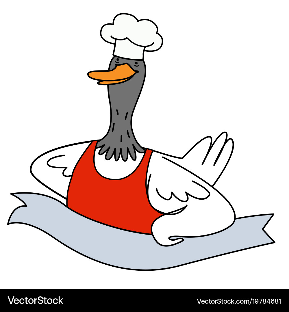 Cartoon duck chef with a ribbon Royalty Free Vector Image