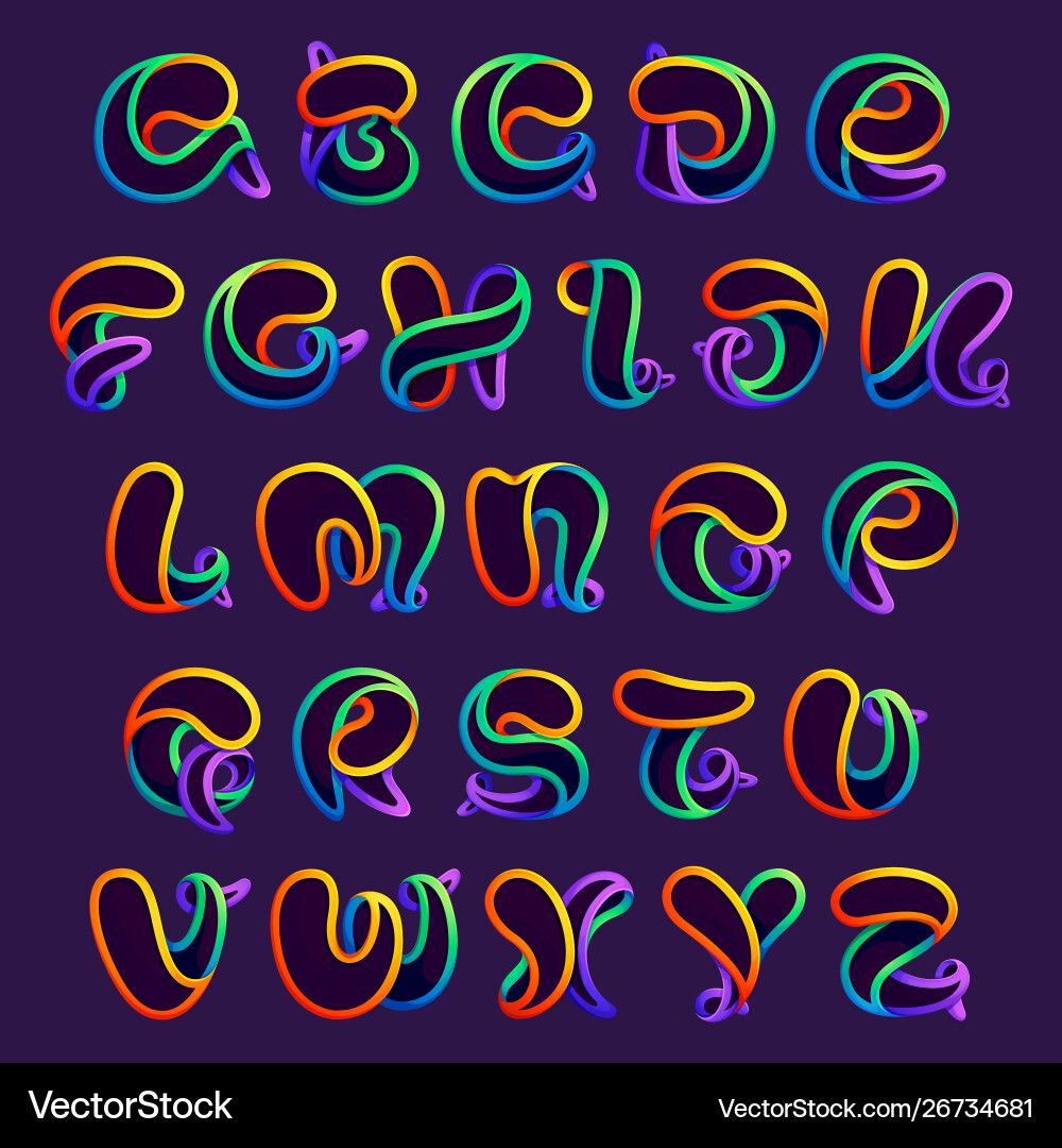 Colorful one line rainbow colors letters set Vector Image