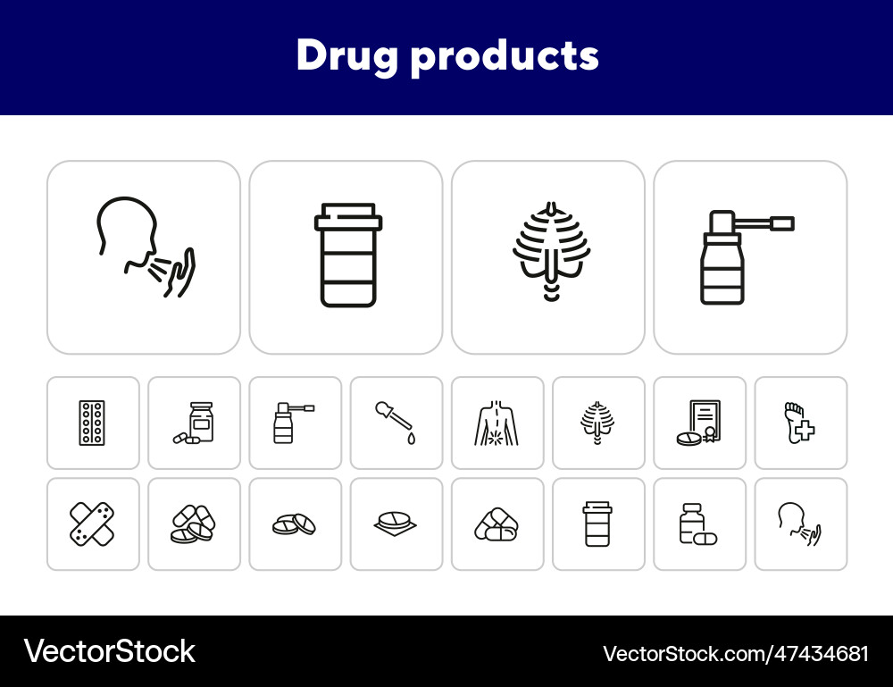 Drug products line icon set Royalty Free Vector Image