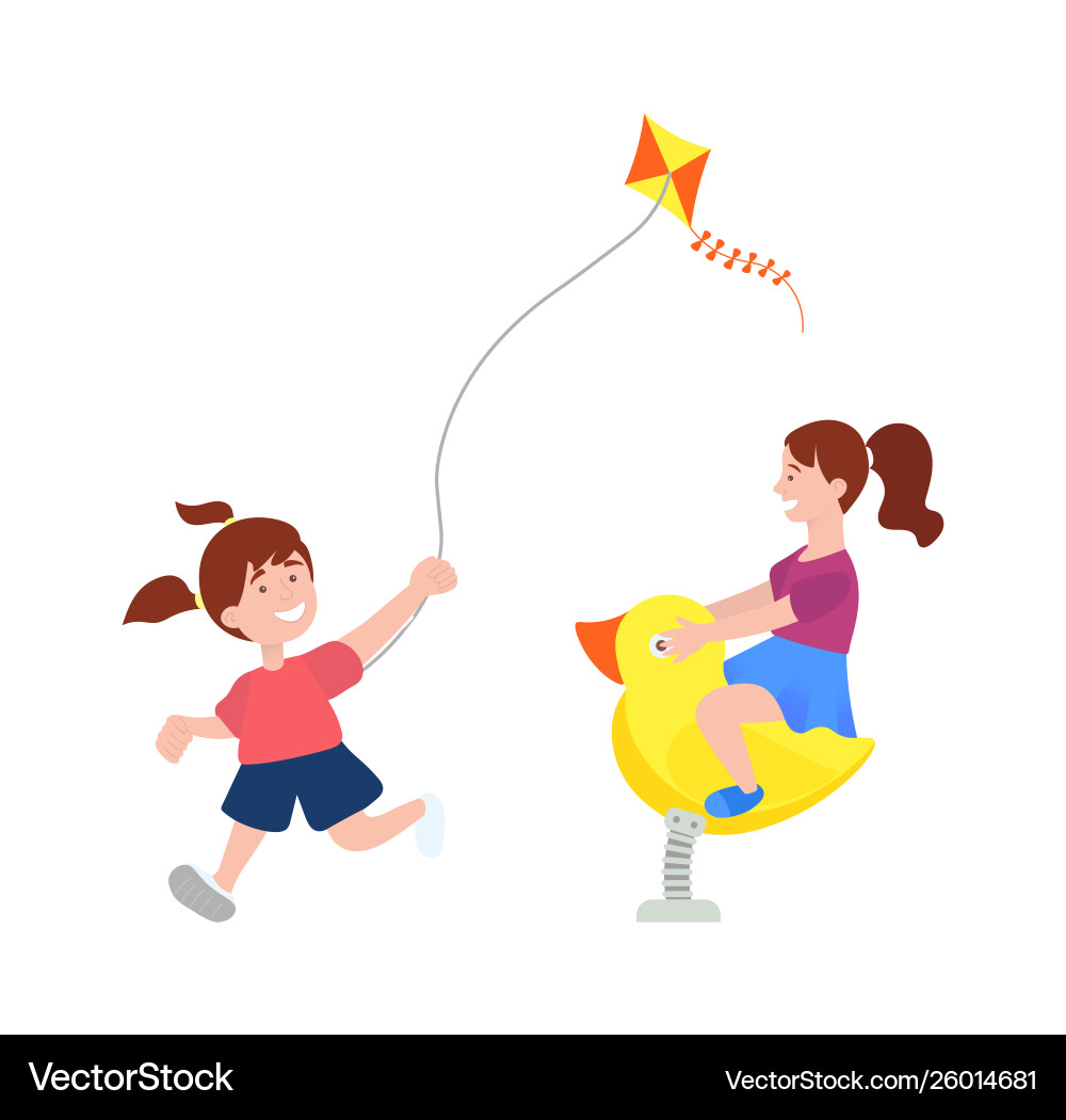 Girls playing on playground kids activity Vector Image