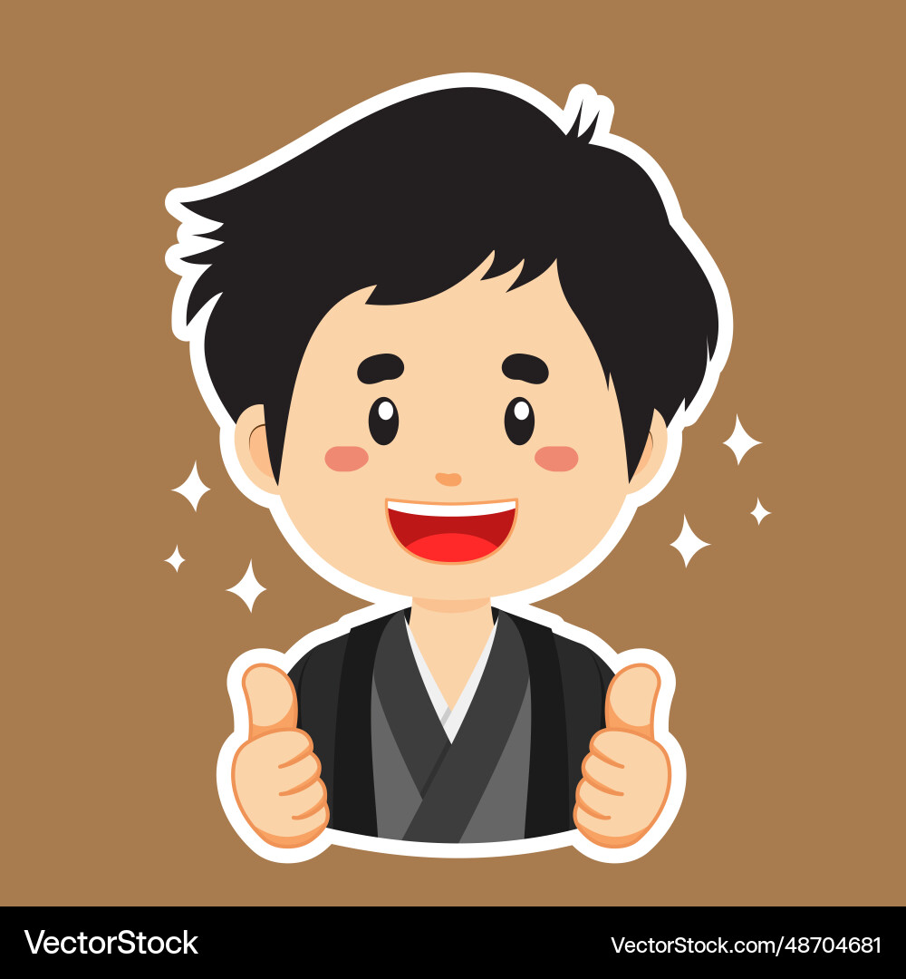 Happy japanese character sticker Royalty Free Vector Image