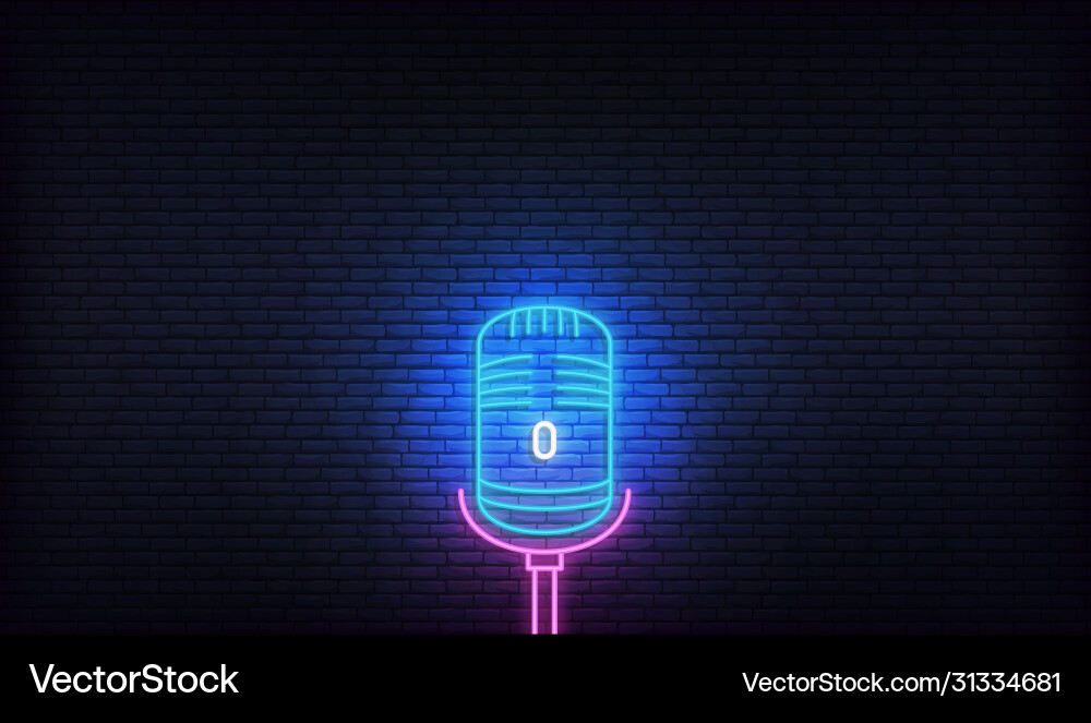 Microphone neon template for podcast live music Vector Image