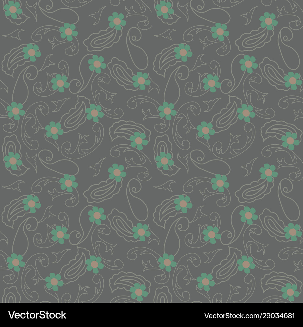 Paisley and little flowers seamless repeat pattern
