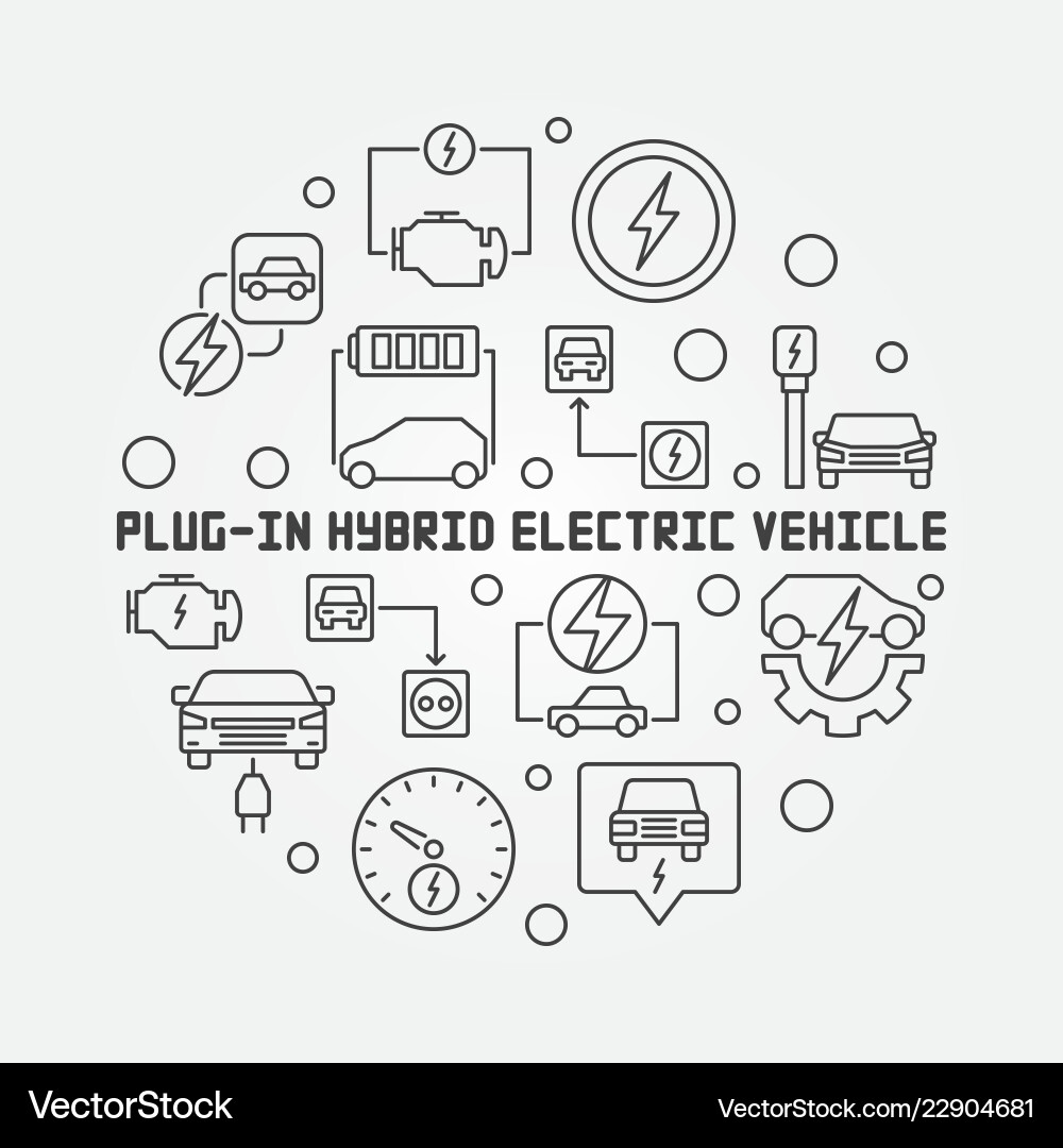 Plug-in electric vehicle round minimal line Vector Image