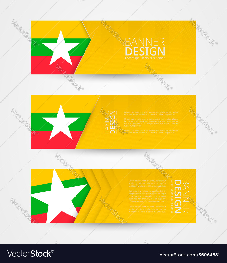 Set three horizontal banners with flag Royalty Free Vector