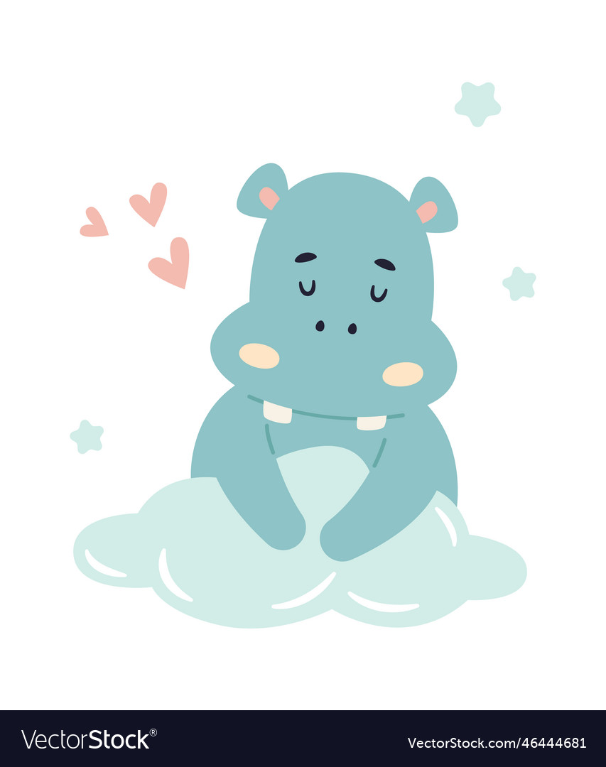 Sleepy hippo on cloud Royalty Free Vector Image