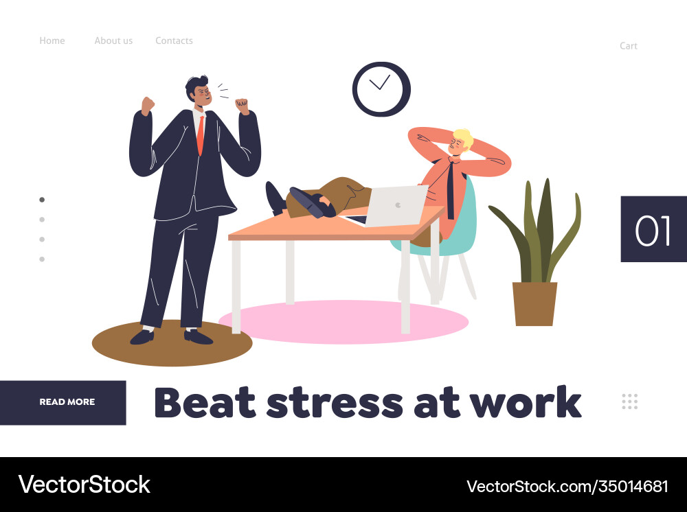 Stress at work landing page concept with angry Vector Image