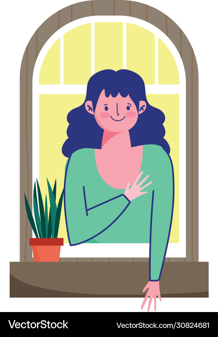 Woman looking at window isolated icon on white Vector Image