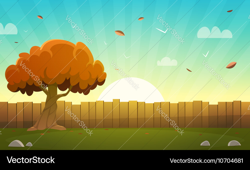 Wooden Fence With Tree Royalty Free Vector Image