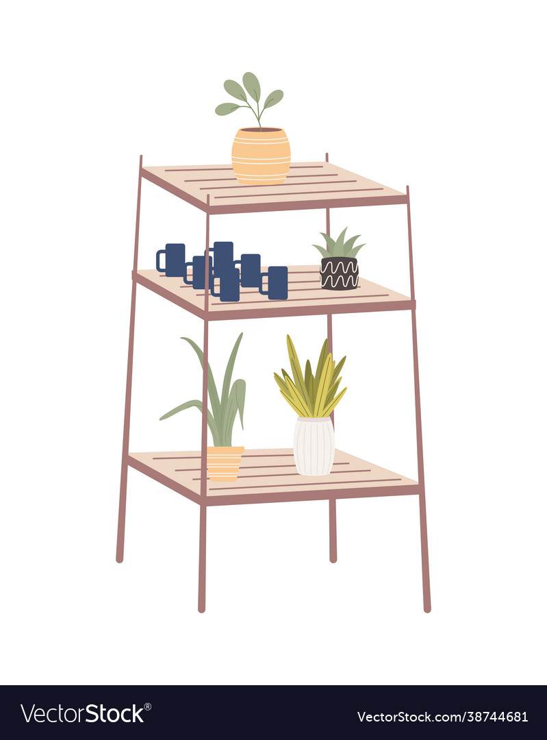 Wooden shelving with plants Royalty Free Vector Image