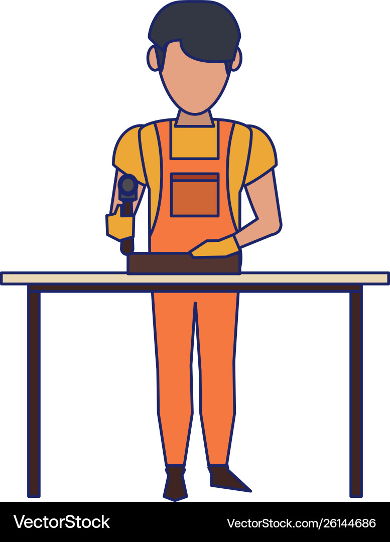 Carpenter working with wooden plank blue lines Vector Image
