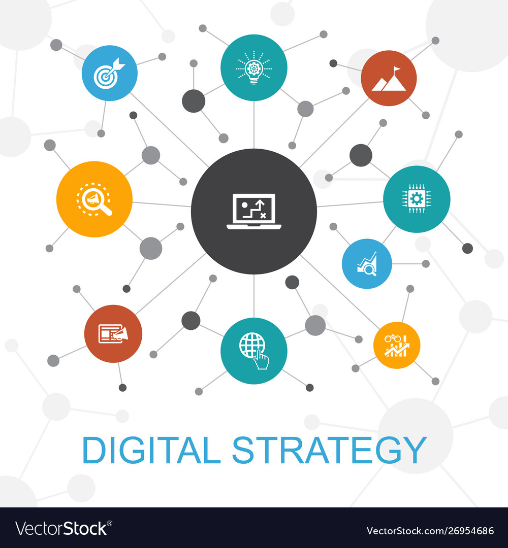 Digital strategy trendy web concept with icons Vector Image