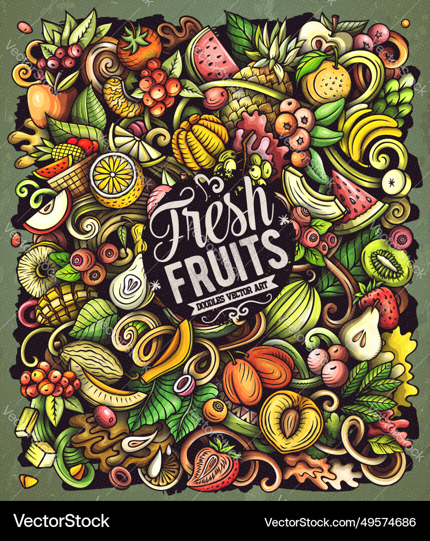Fresh fruits cartoon doodles Royalty Free Vector Image