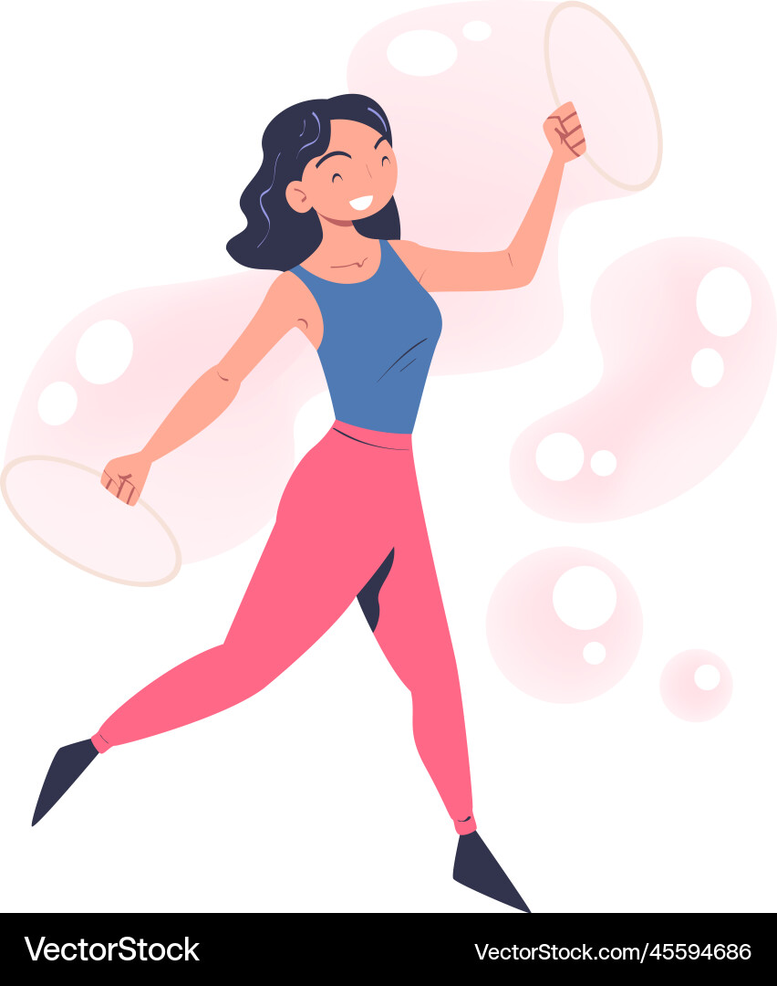 Happy woman performing soap bubble show making Vector Image