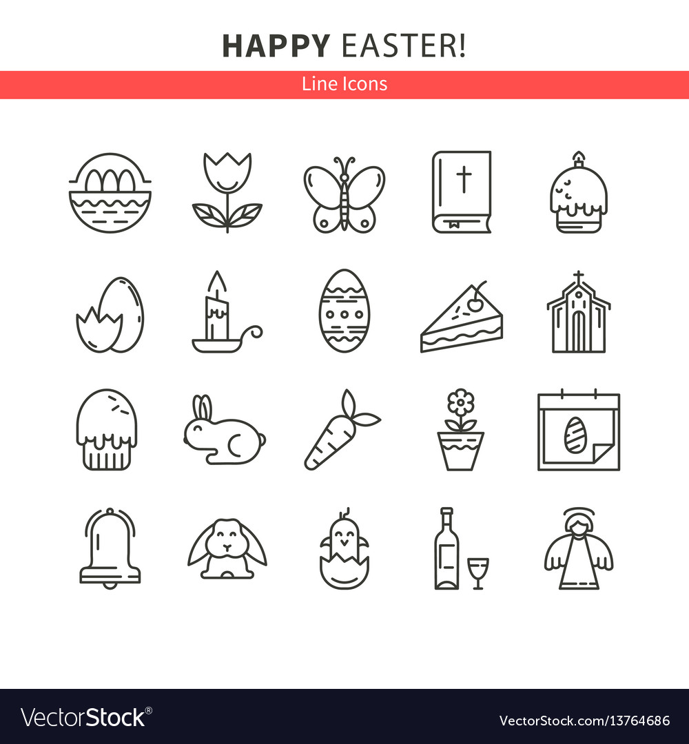 Monoline icons easter Royalty Free Vector Image