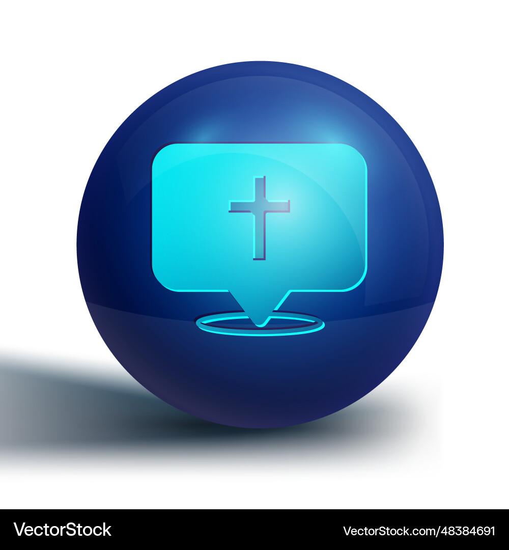 Blue map pin church building icon isolated Vector Image