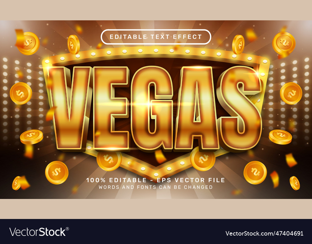 Editable text effect vegas gold color 3d style Vector Image