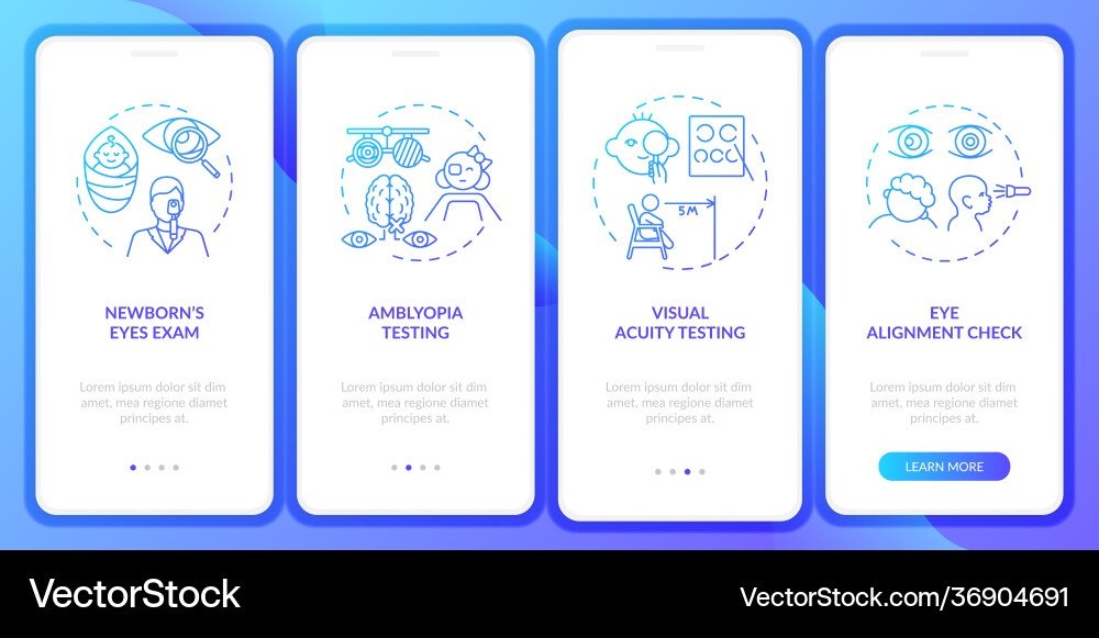 Eye screening for children onboarding mobile app Vector Image
