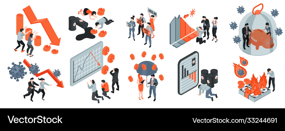 Financial crisis icons set Royalty Free Vector Image