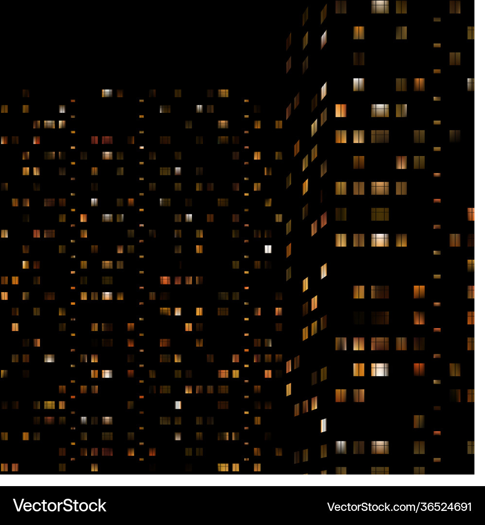 Glowing gold windows buildings at night Royalty Free Vector