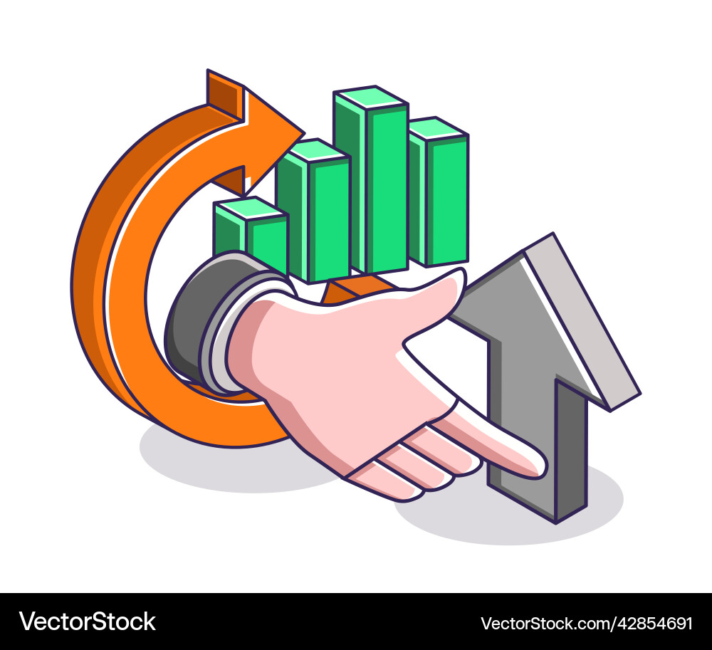 Hand pressing arrow with bar graphic symbol Vector Image