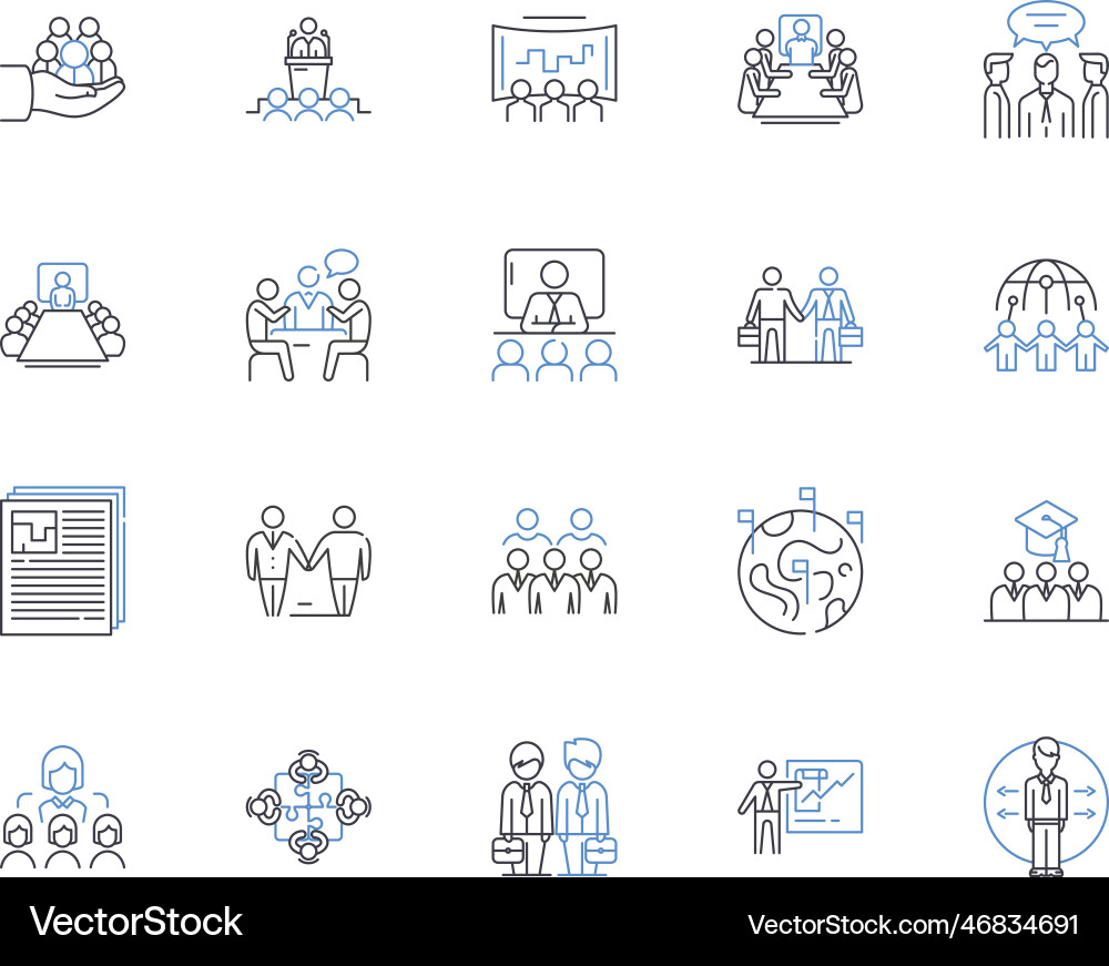 Leadership huddle line icons collection Royalty Free Vector