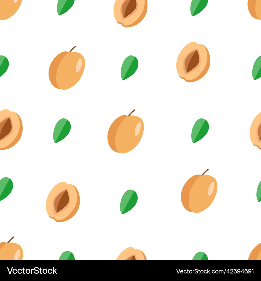 Seamless pattern set of apricots whole with a leaf