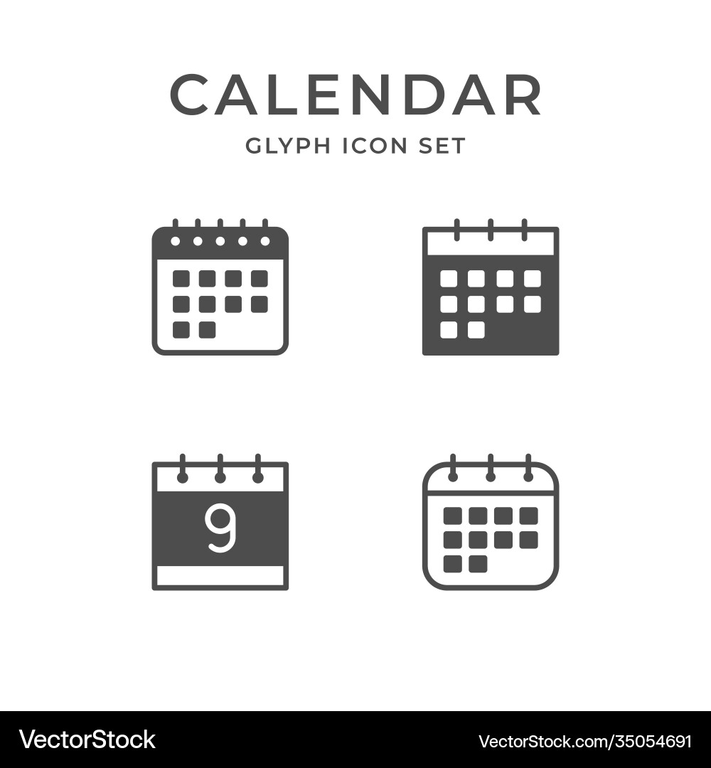 Set glyph icons calendar Royalty Free Vector Image